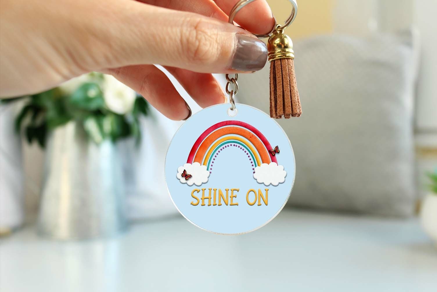 Clear Plastic Keychain Mockup PSD, Acrylic Keychain in hand