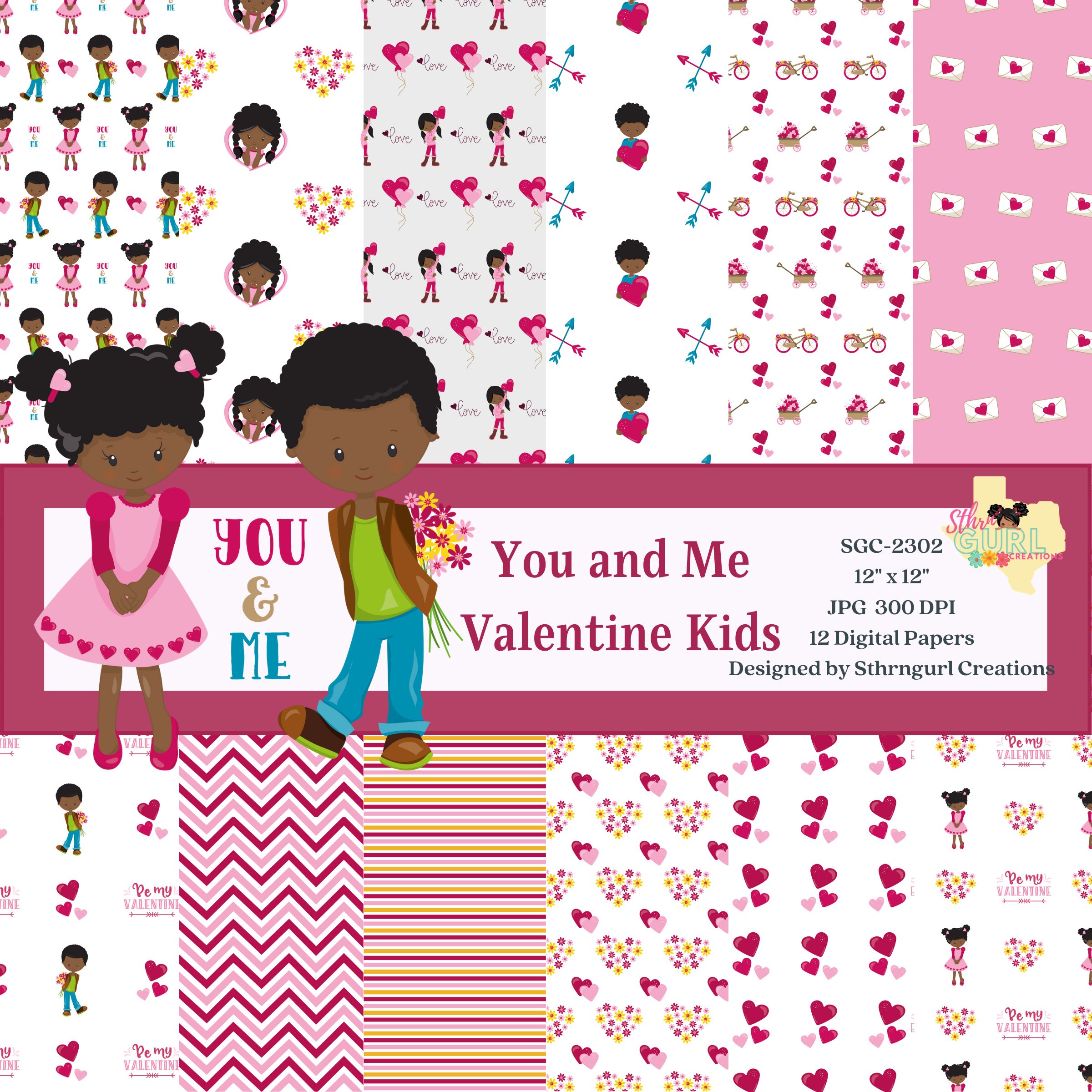 African American Valentine day kids graphics - vectors
