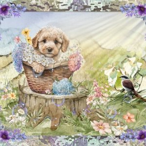 Spring Flowers Dog Breed Watercolor Sublimation (2480111)